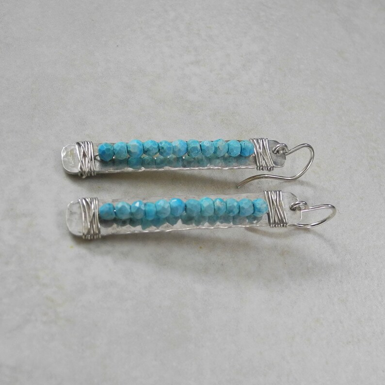Hammered Sterling Silver Rectangle Earrings With Turquoise - Faceted ...