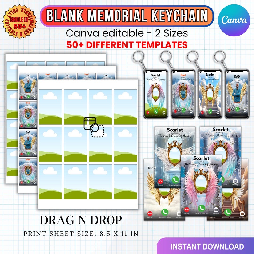 Editable Memorial Keychain Template, Photo Keychain Canva Template, in ...
