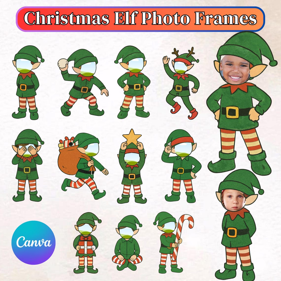 Christmas Elf Photo Frames, Add Your Own Face, 25+ Canva Holiday Elf ...
