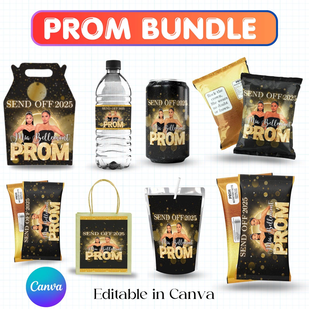 Prom Send off Treat Bundles, Black and Gold Prom Template Bundle,prom ...