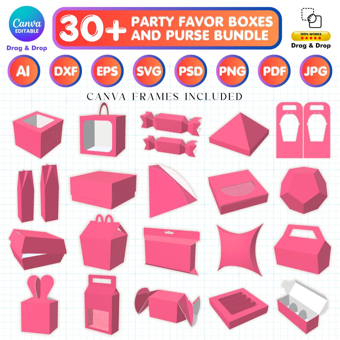 Party Favor Boxes & Purse Bundle Editable Canva Template,custom Gift ...