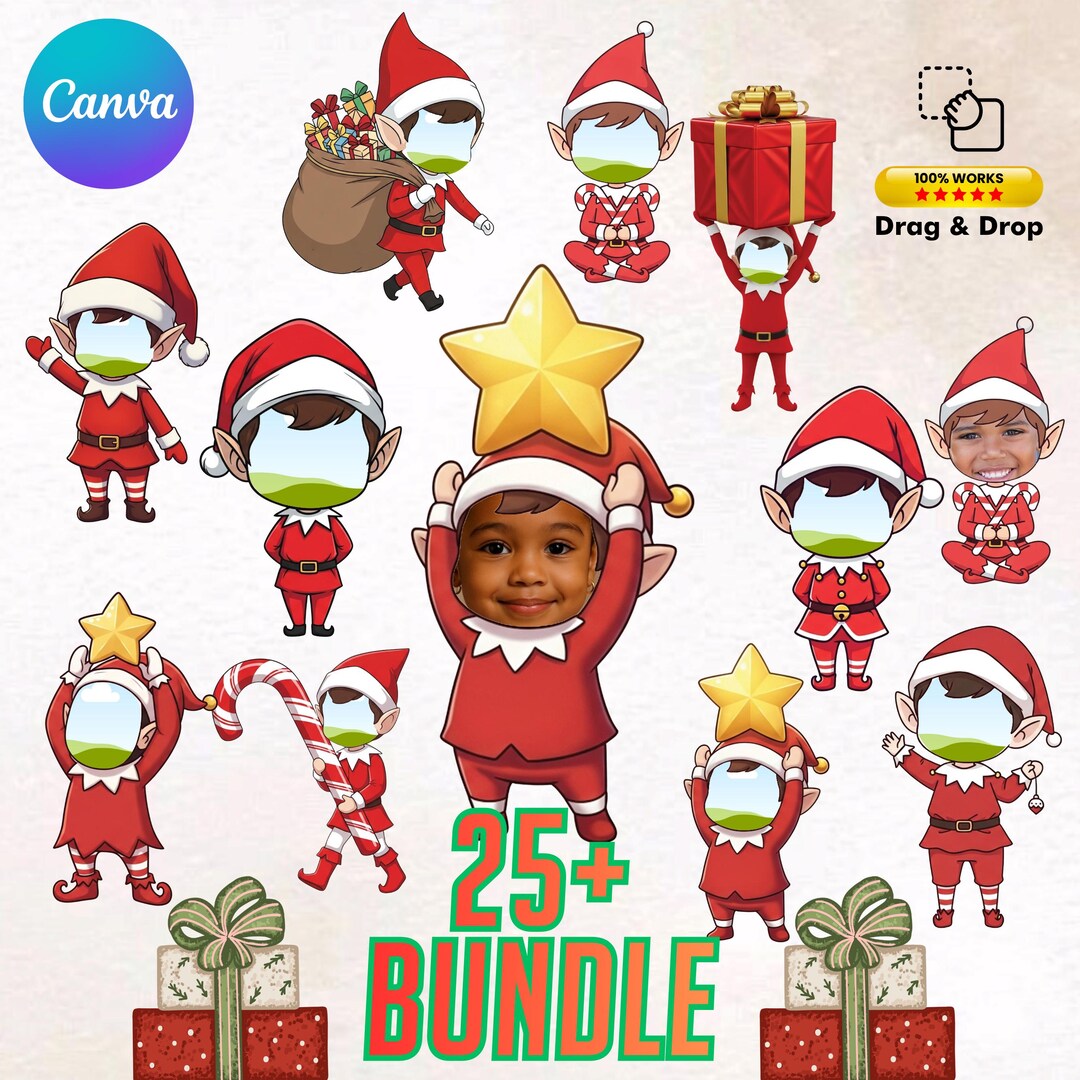 Christmas Elf Photo Frames, Add Your Own Face, 25+ Canva Holiday Elf ...