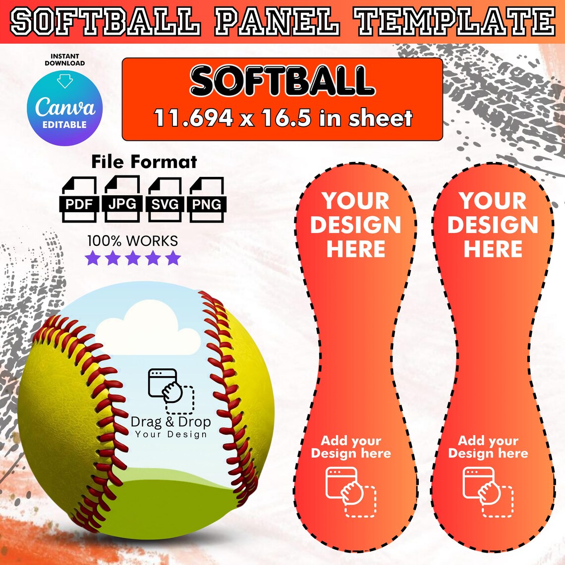 Softball Panel Template, Softball Wrap Template, Ball Wrap Template ...
