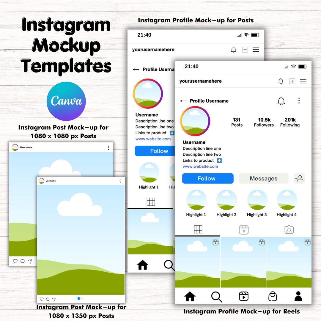 Instagram Profile Mock-up, Editable Instagram Mockup Canva Templates ...