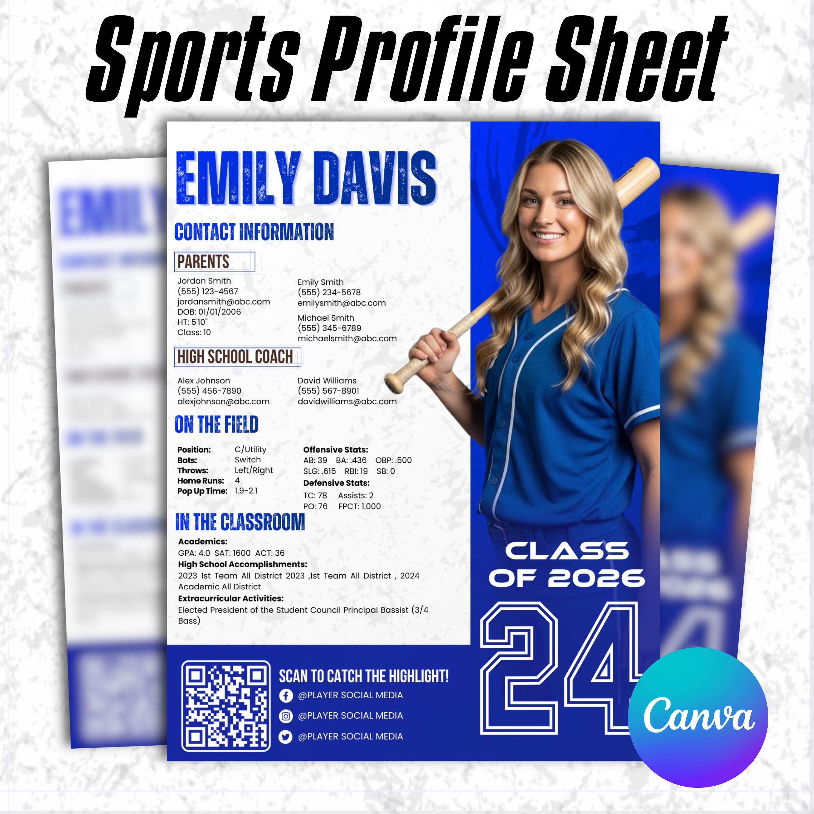 Sports Profile Sheet Template, Athlete Player Profile Sheet Resume ...
