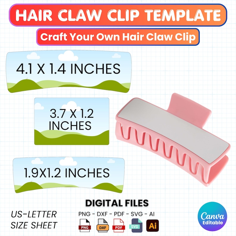 Editable Hair Claw Clip Template Bundle, Hair Claw Clip Cover Template ...