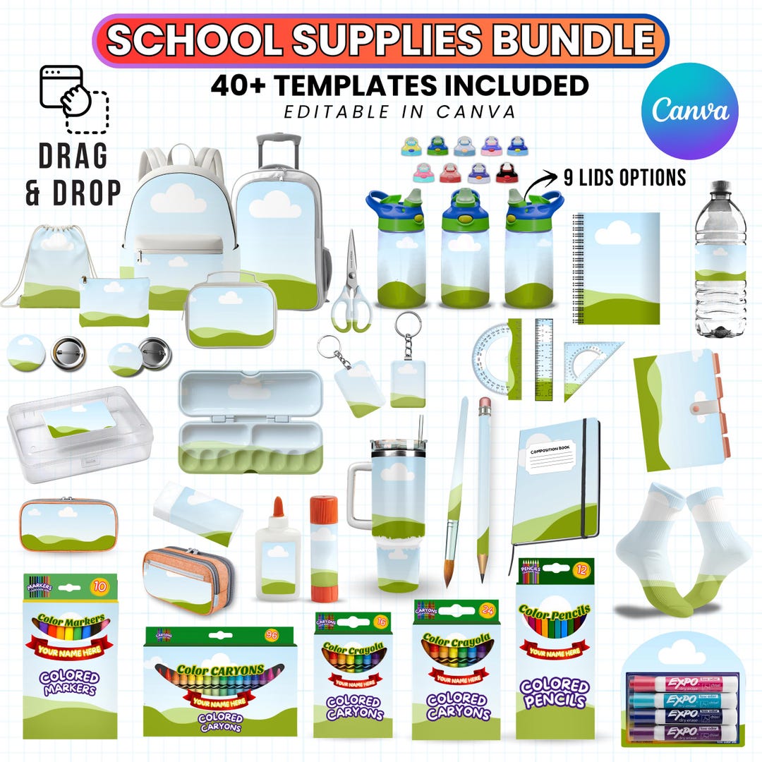 All School Supply Mockup Template Bundle, Drag and Drop, Back to School ...