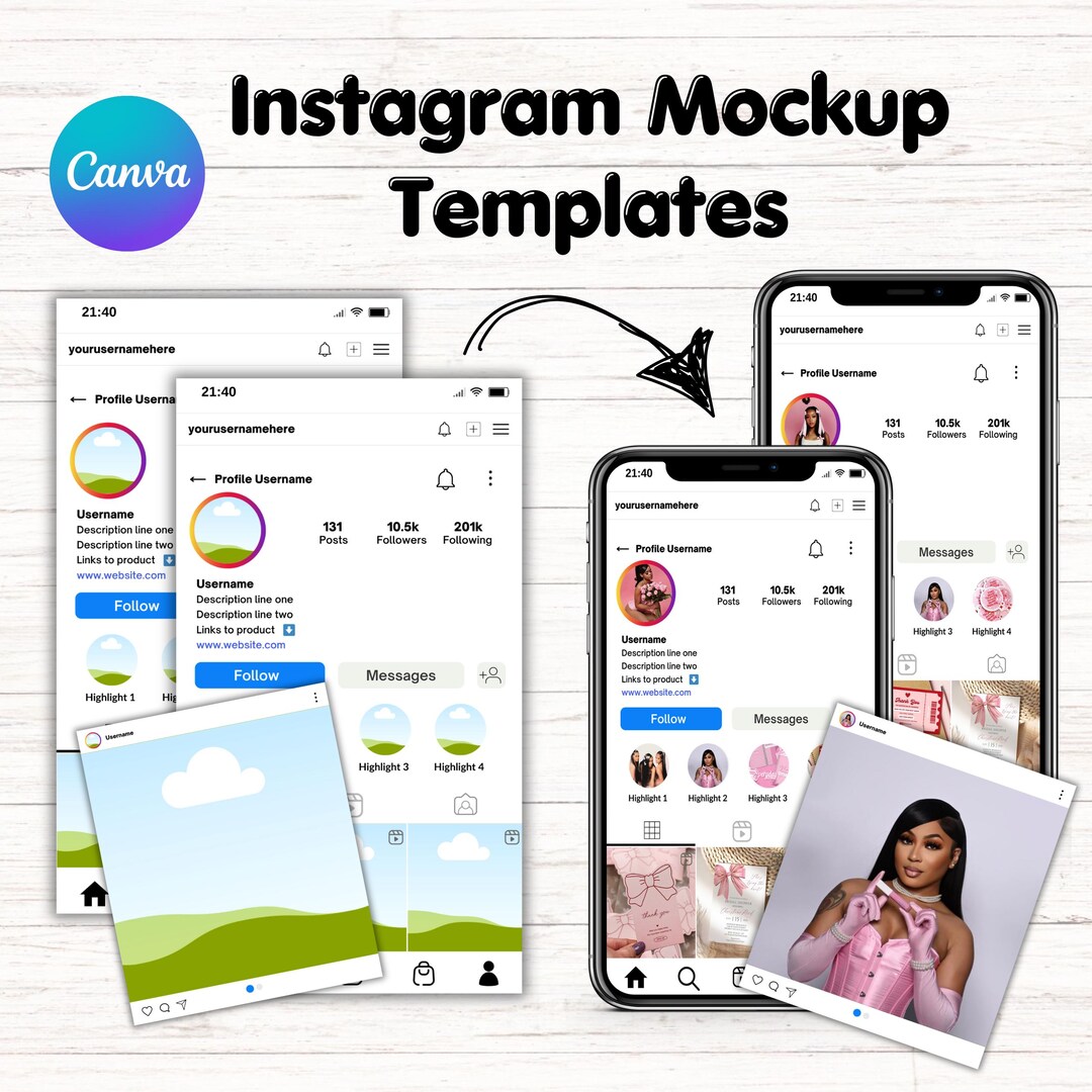 Editable Instagram Profile Mock-up Canva Templates, Instagram Mockups ...