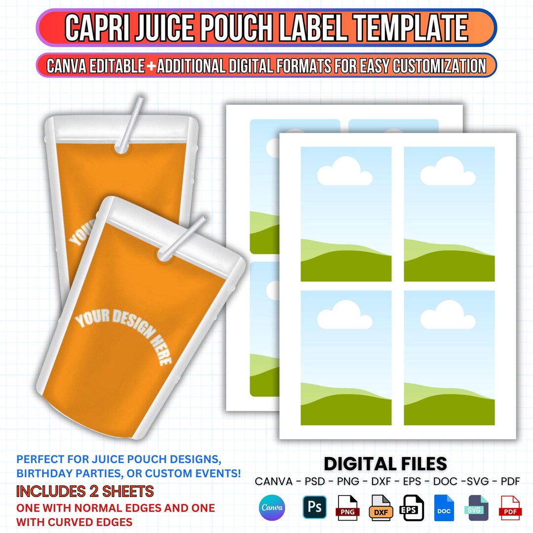 Capri Juice Label Template, Editable Capri Label, Capri Mockup, Blank ...
