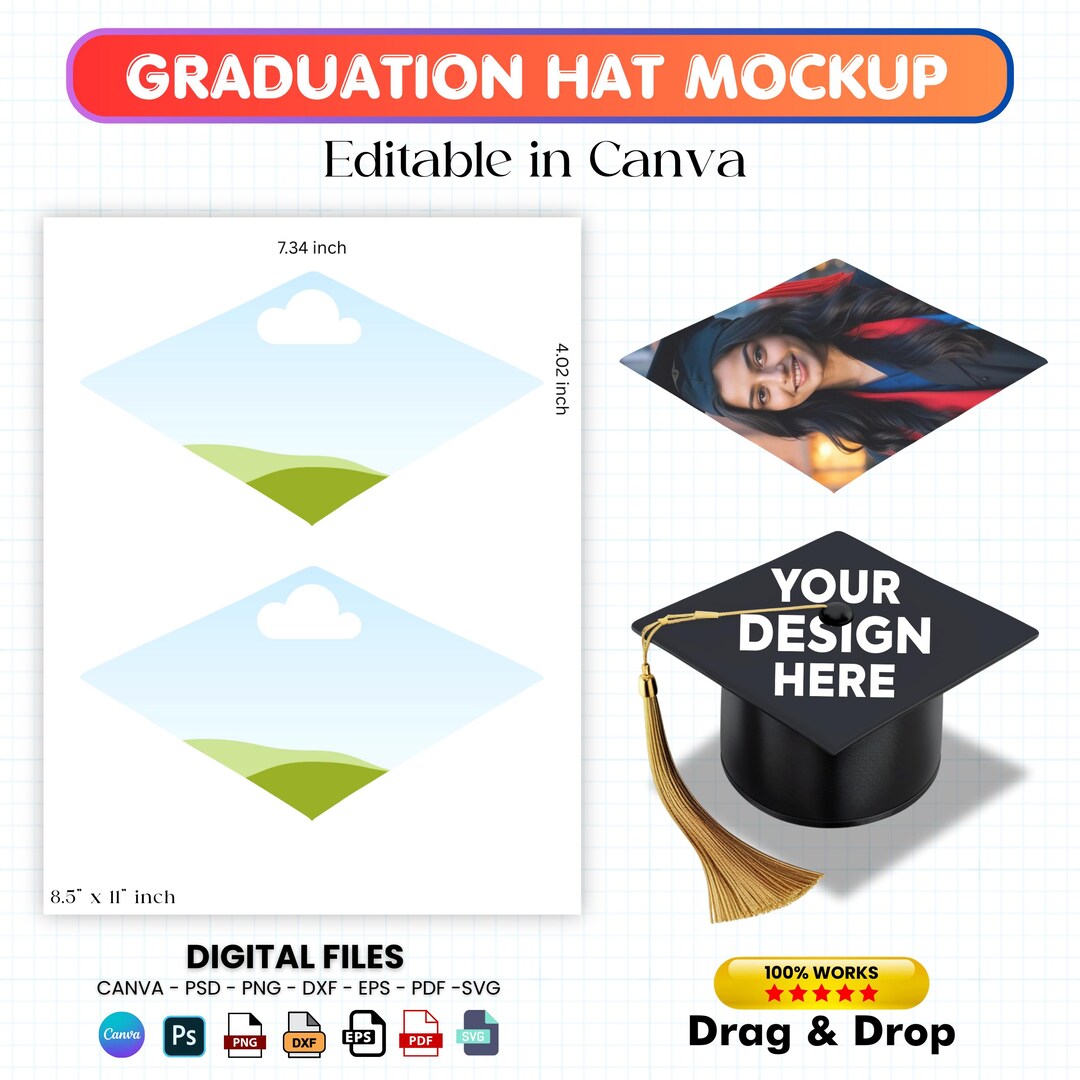 Graduation Hat Topper Mockup Template SVG, Blank Graduation Cap ...