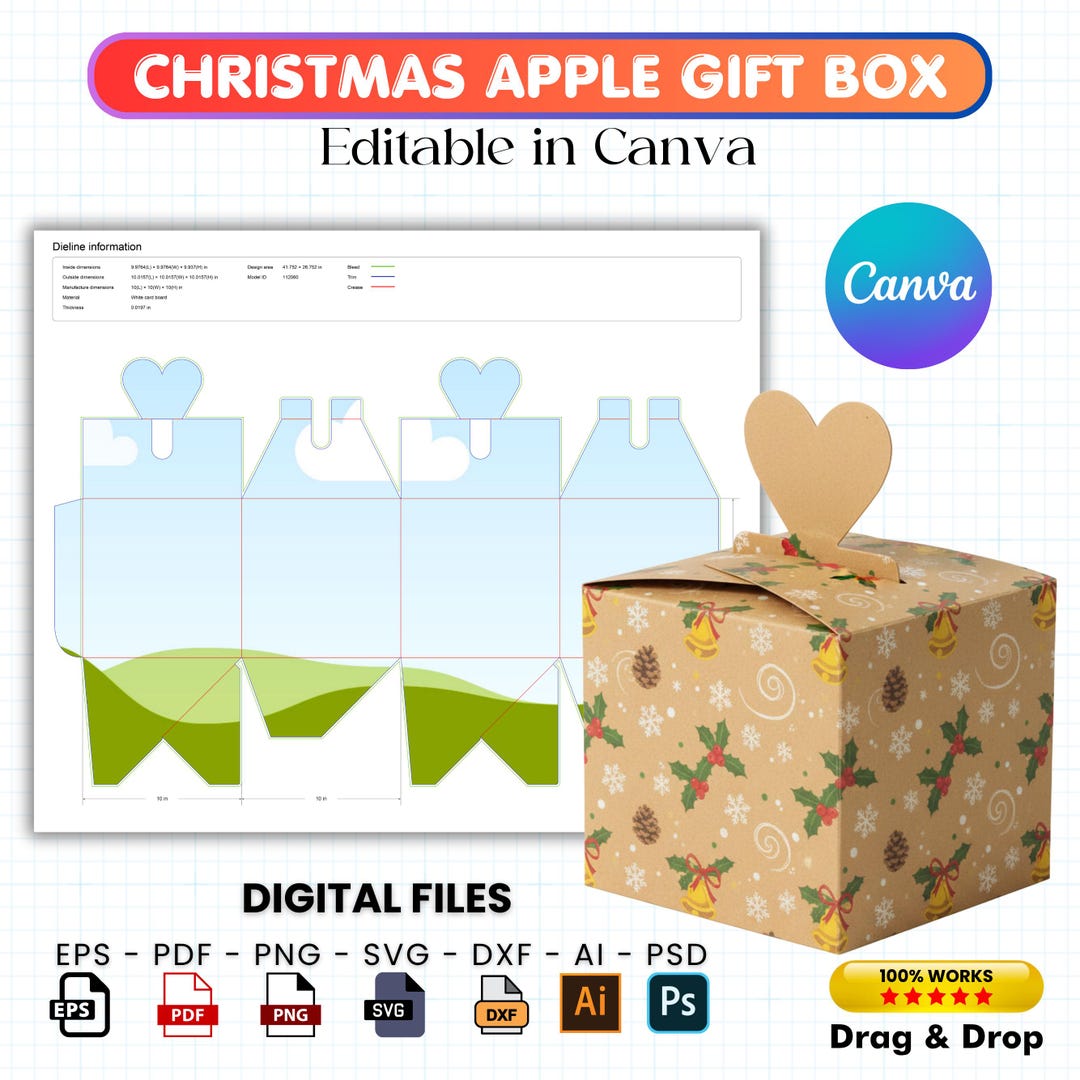 Customizable Christmas Apple Gift Box Template for Holiday Gifting ...