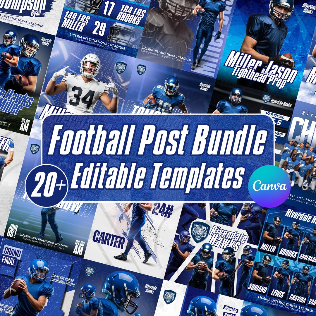 Football Social Media Templates, Football Canva Graphics Pack, Game Day ...