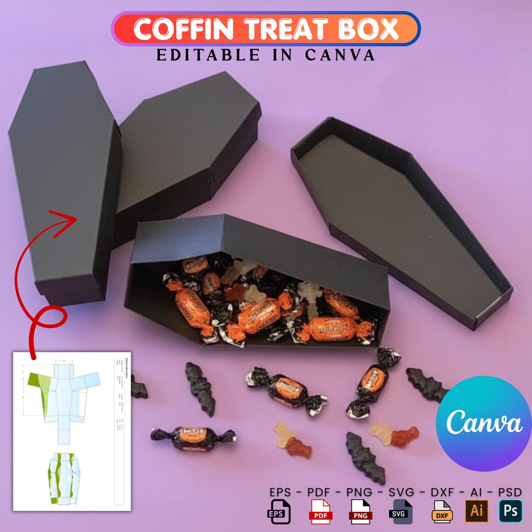 Coffin Box Template, Coffin Treat Box, Halloween Favor, Hexagonal ...