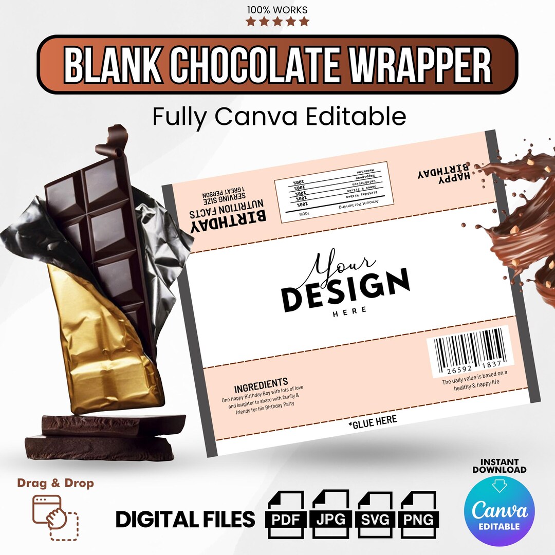 Blank Chocolate Bar Wrapper Template, Blank Editable Canva Template ...