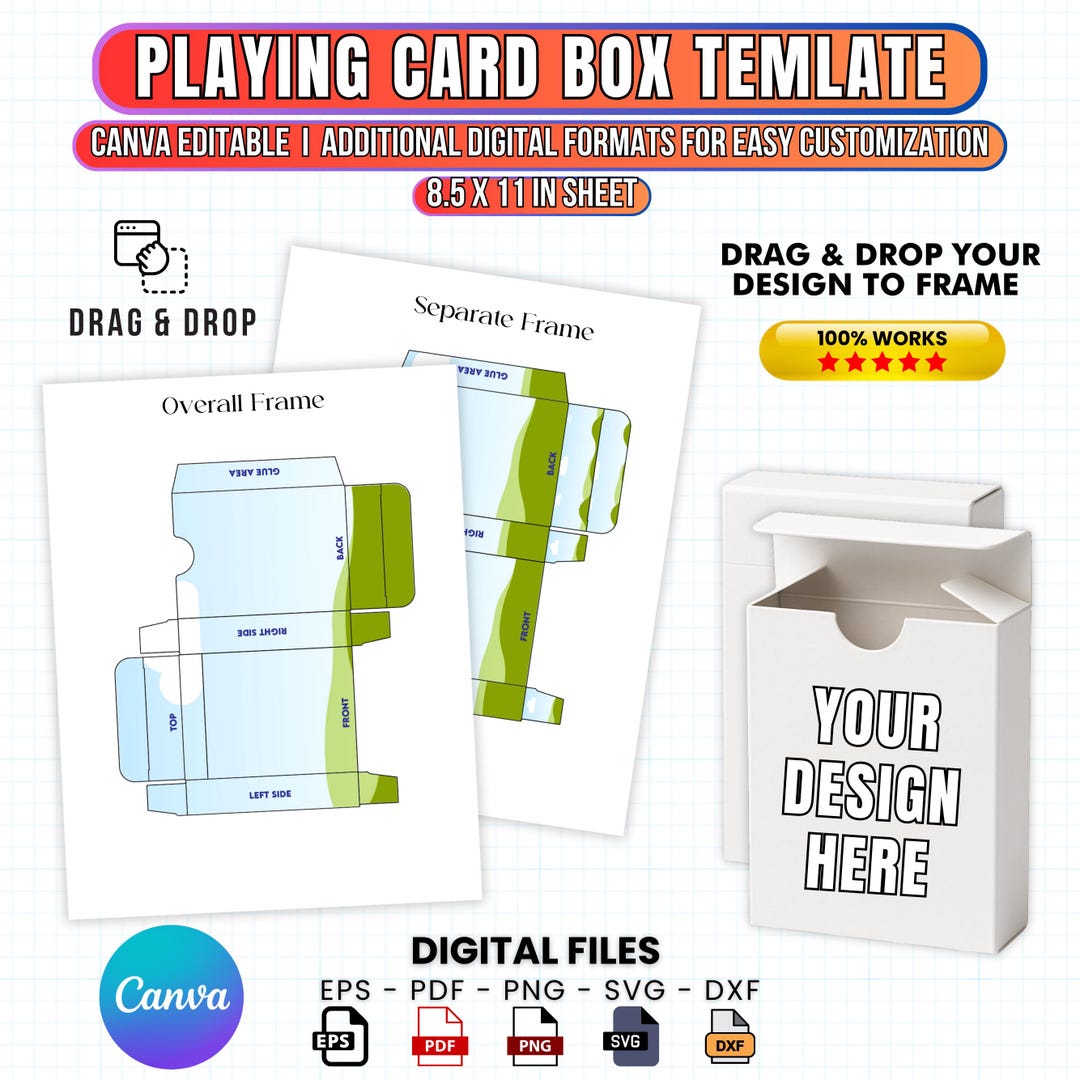 Editable Playing Card Box Template, Custom Blank Card Box Template ...