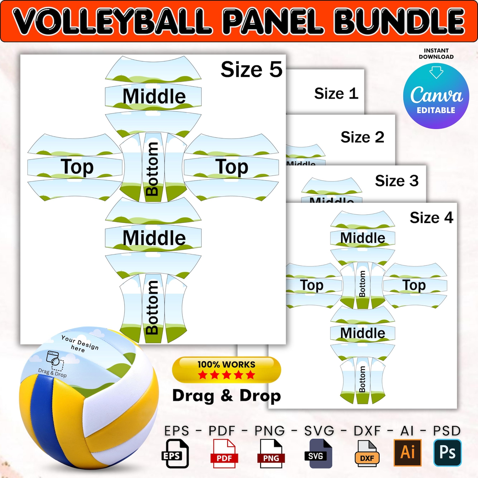 Volleyball Panel Template, Volleyball Panel Blank Template, Editable ...