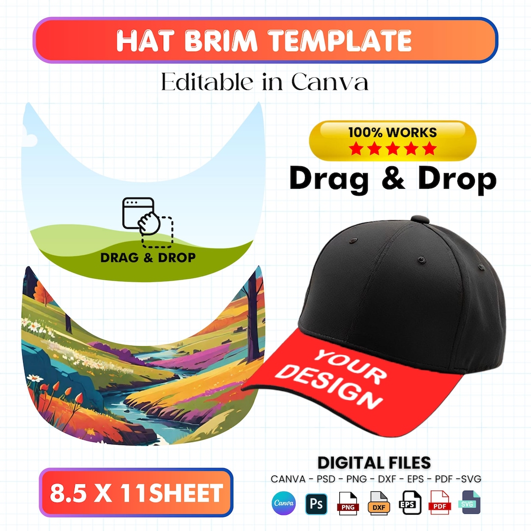 Hat Brim Template, Hat Brim Svg, Blank Hat Template, Baseball Cap Template, Custom Hat Brim ...