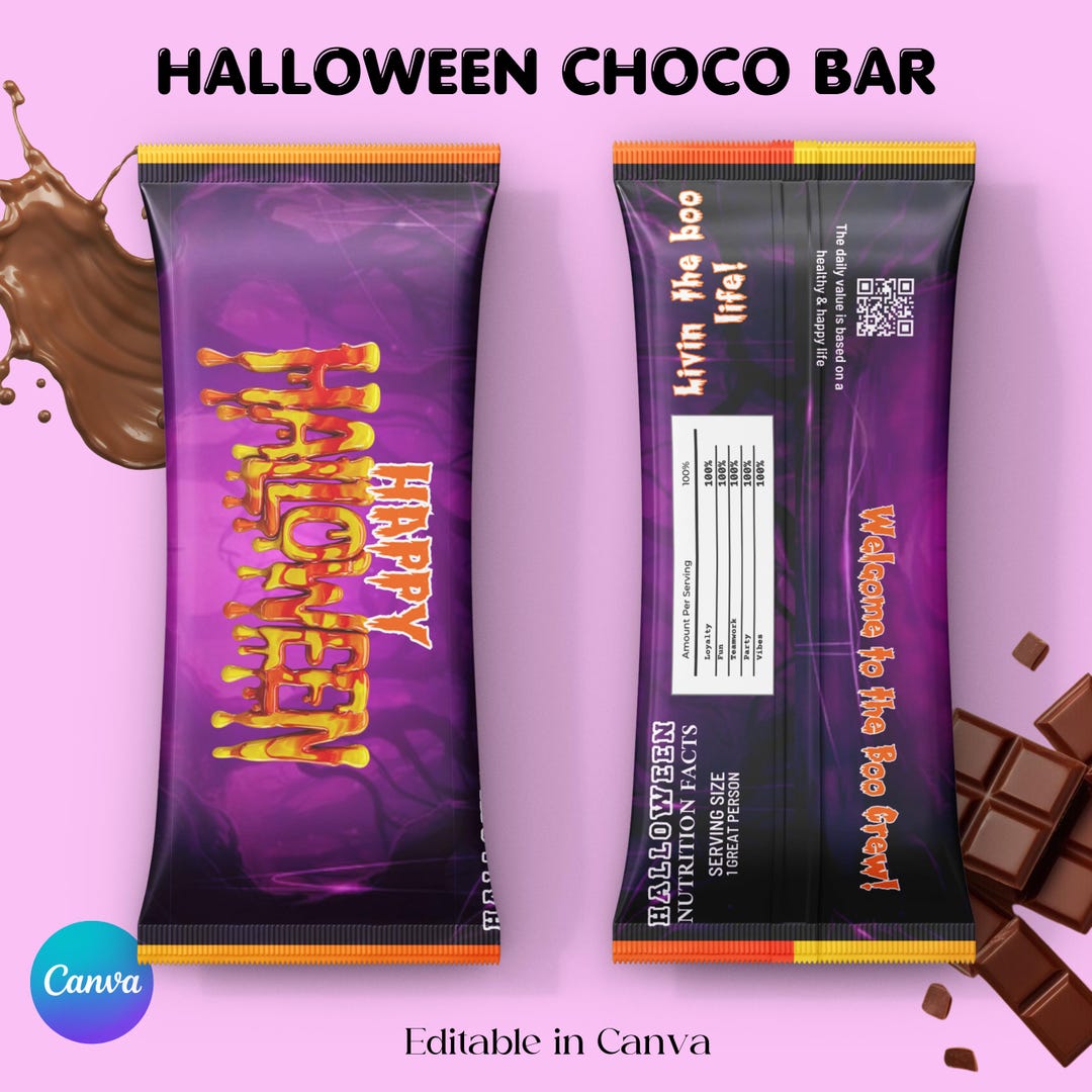 Halloween Candy Bar Wrapper, Halloween Chocolate Bar Wrapper, Halloween ...