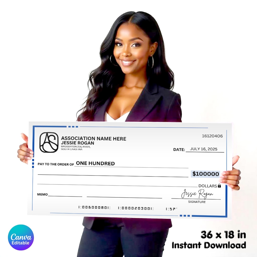 Super Large Blank Check, 36 X 18 in Manifestation Check Canva,blank ...