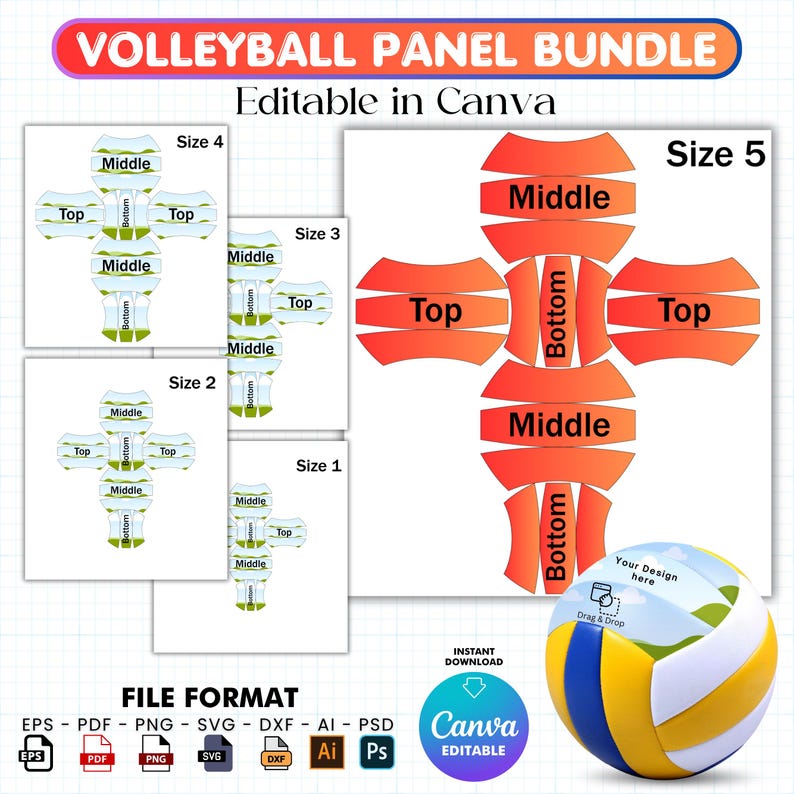 Volleyball Panel Template, Volleyball Panel Blank Template, Editable ...