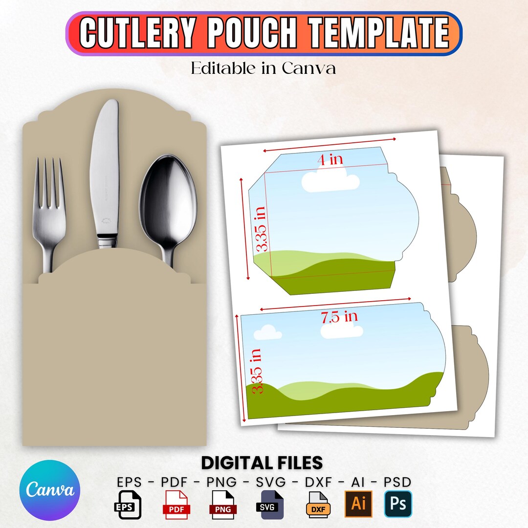 Cutlery Pouch Template, Cutlery Paper Holder Template, Cutlery Party ...