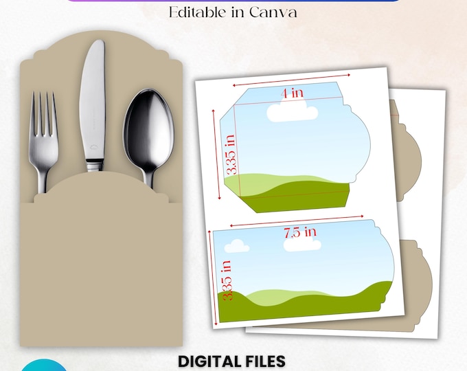 Cutlery Pouch Template, Cutlery Paper Holder Template, Cutlery Party ...