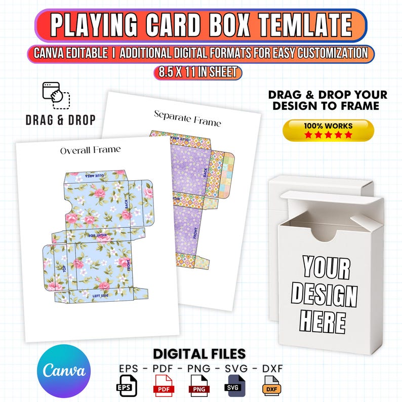 Editable Playing Card Box Template, Custom Blank Card Box Template ...