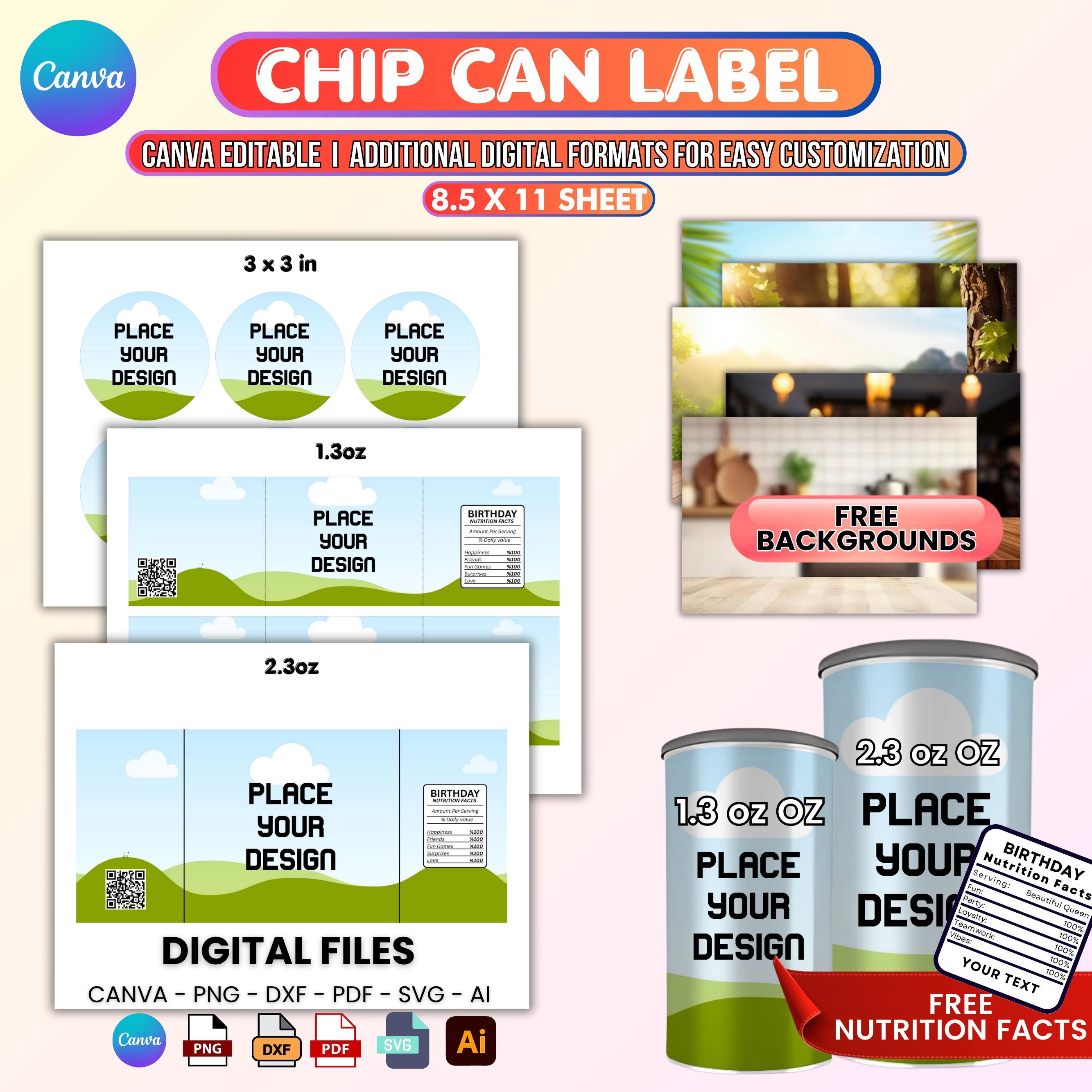 1.3 Oz Chip Can Label Template. Chip Can Label Canva Template, 2.3 Oz ...