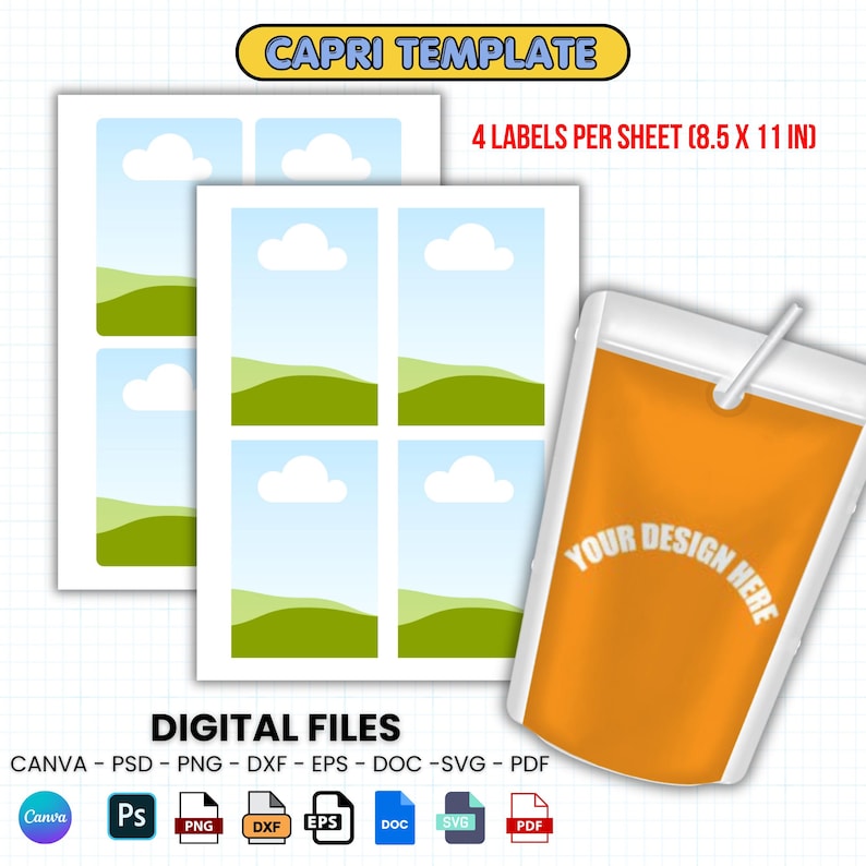 Capri Template Svg, Blank Capri Juice Pouch Template, Custom Capri ...