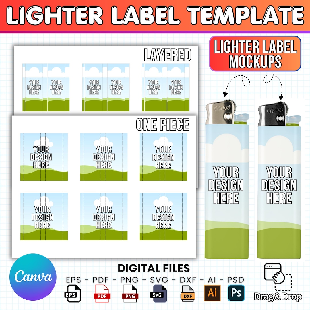Lighter Label Canva Template, Full Wrap Drag and Drop Canva Frame, 8.5 ...