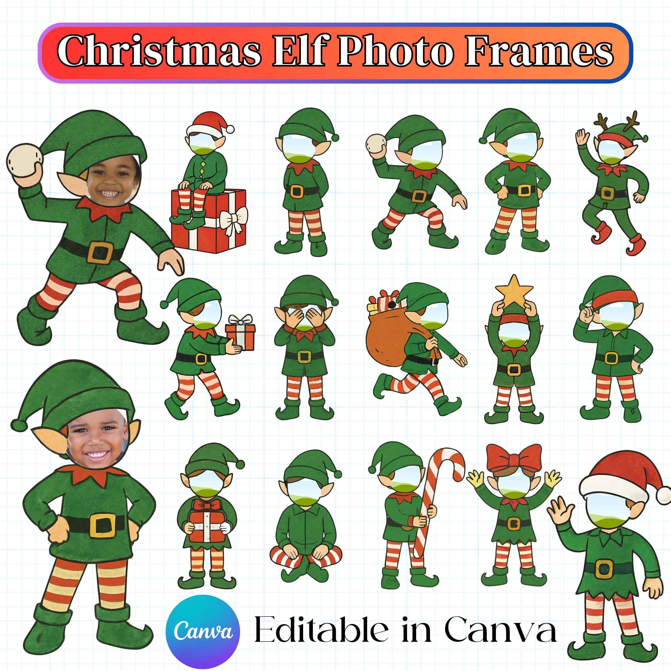 Christmas Elf Photo Frames, Add Your Own Face, 25+ Canva Holiday Elf ...