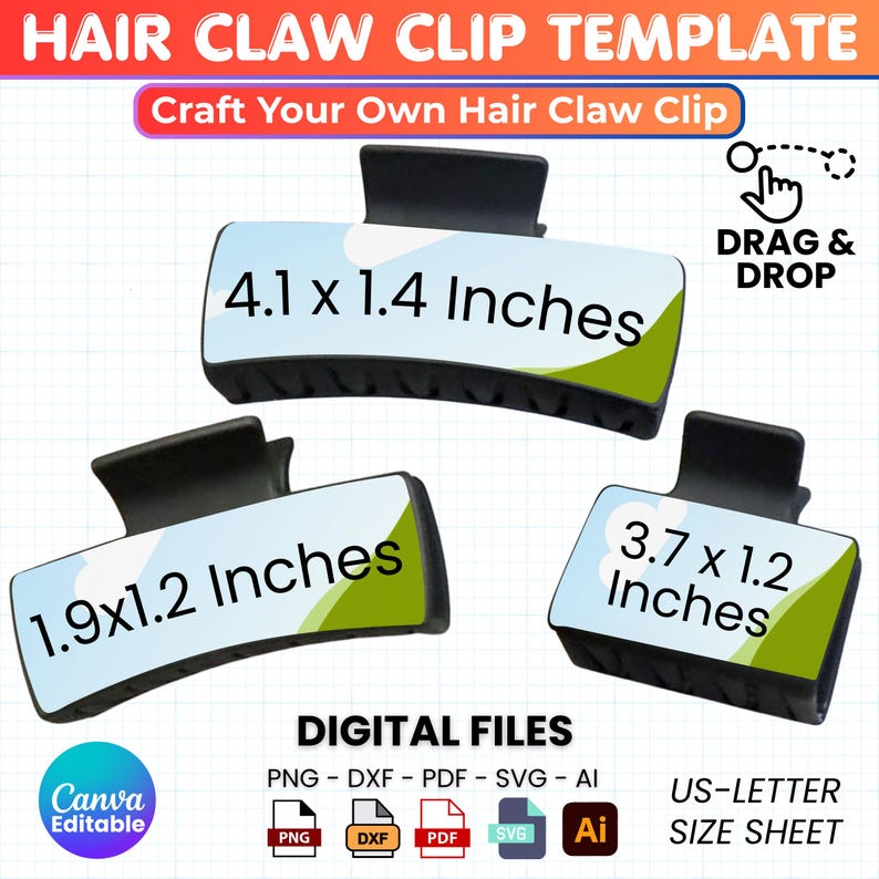 Editable Hair Claw Clip Template Bundle, Hair Claw Clip Cover Template ...