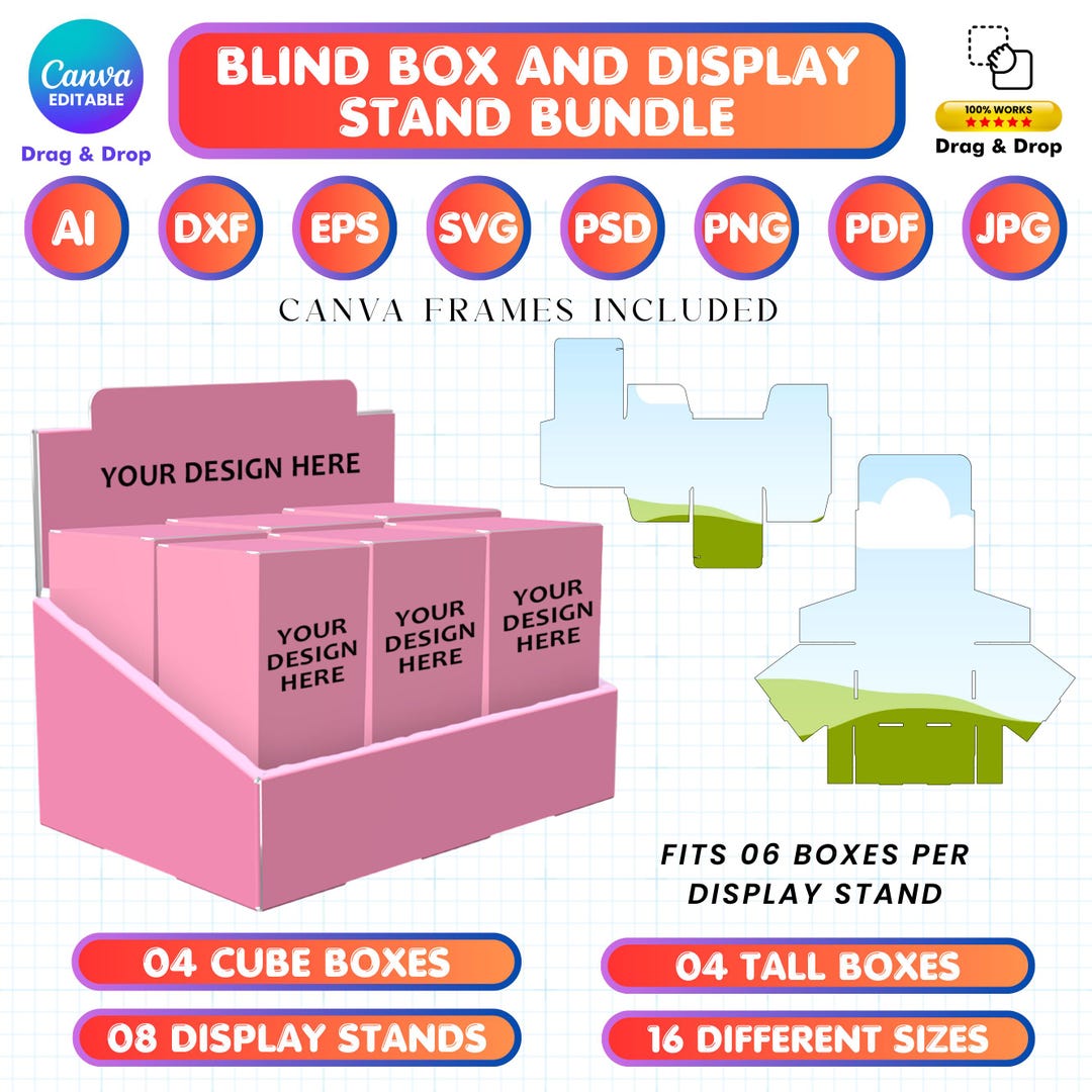 Medium Blind Box and Display Stand Box Template, 16 Sizes, DIY Surprise ...