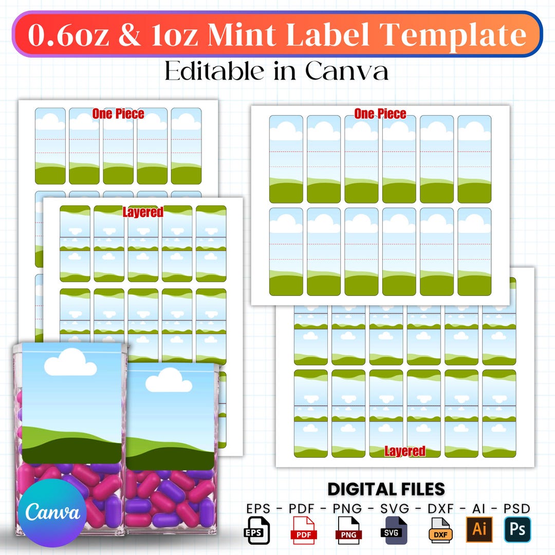 1oz and 0.6oz Mint Box Wrapper Template, Mint Sticker Label, Editable ...