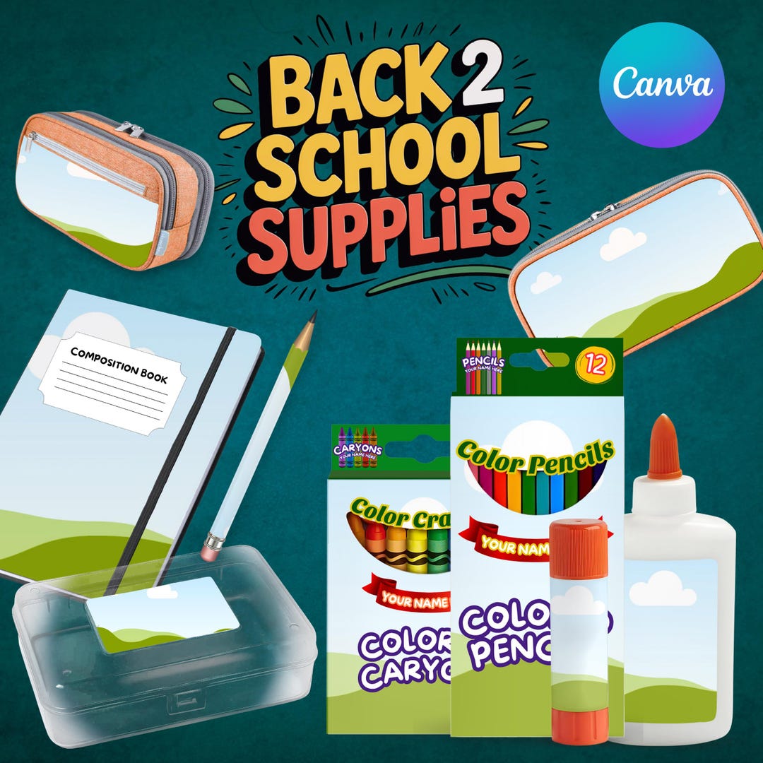 School Supply Mockup Template Bundle, Drag and Drop,notebook Pencil ...