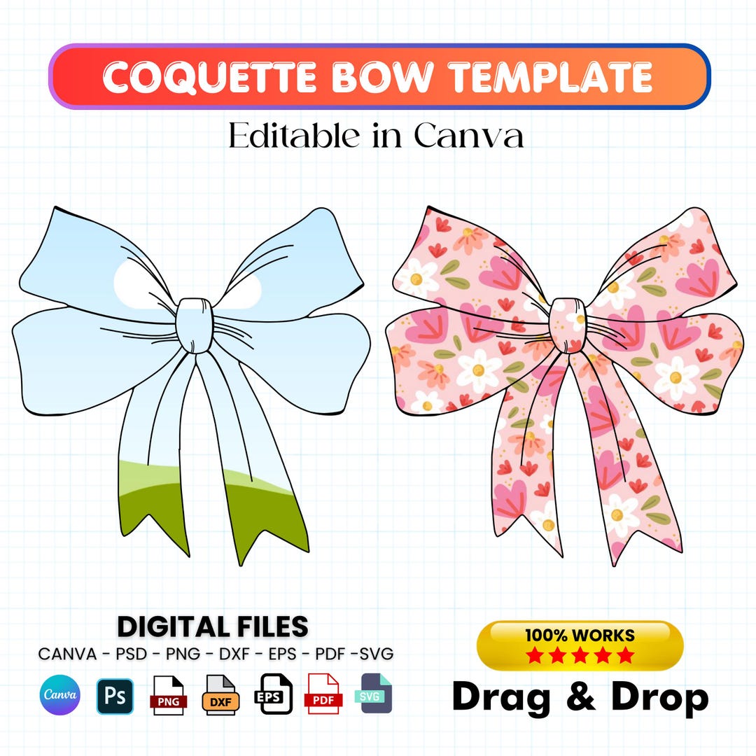 Coquette Bow Canva Frame Trending Bow Ribbon Drag and Drop, Ribbon Bow ...