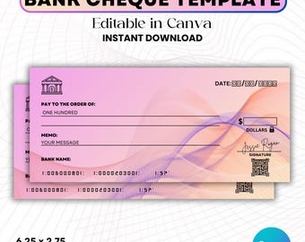 Printable Blank Cheque Template, Editable Bank Check Template ...