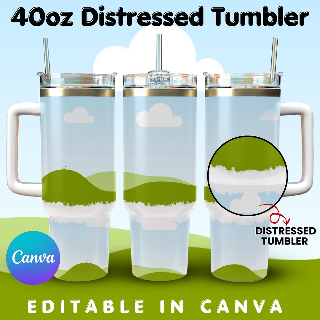 Distressed 40oz Tumbler Template, 40oz Tumbler Mockup Distressed Edges ...
