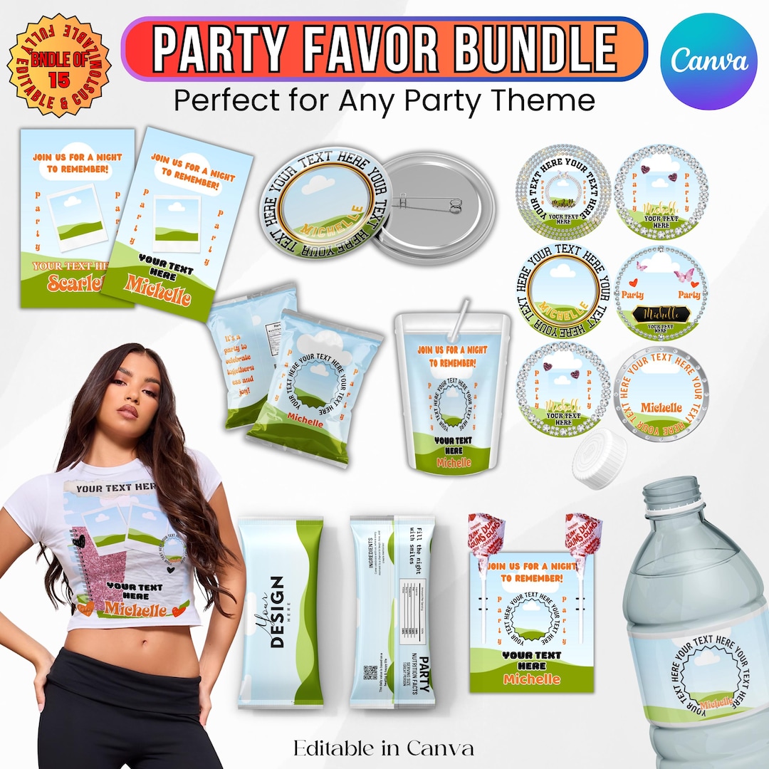 Editable Party Favor Templates Bundle, Chocolate Bar, Chip Bag ...