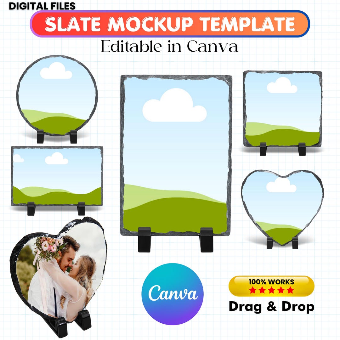 Slate Canva Mockup Template Bundle Editable Sublimation Square, Round ...