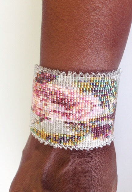 Handbeaded Rose Cuff Bracelet - Etsy