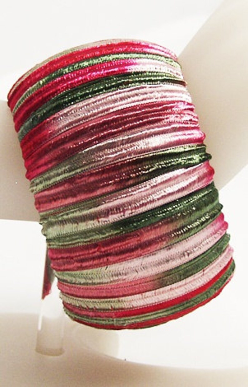 Red, Pink and Green Ribbon Wrapped Wooden Bangle - Etsy