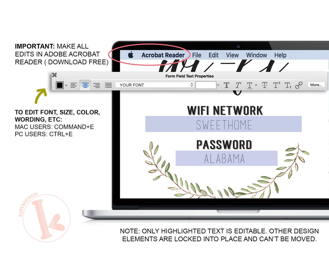 Printable Editable Wifi Password Instant Download - Etsy