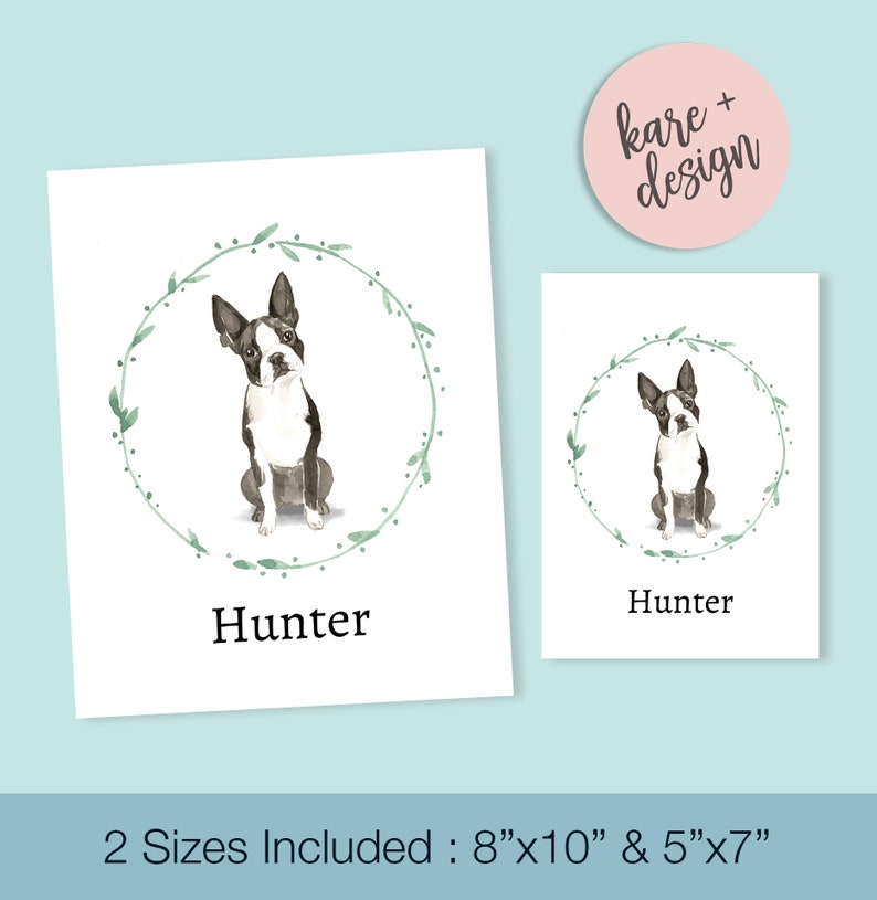 Boston Terrier Portrait, Editable Name Template, Watercolor Pet ...