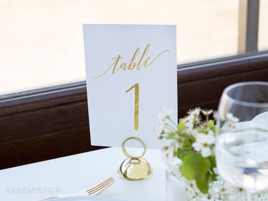 Wedding Table Numbers, Gold Foil Table Numbers, Script Table Numbers ...