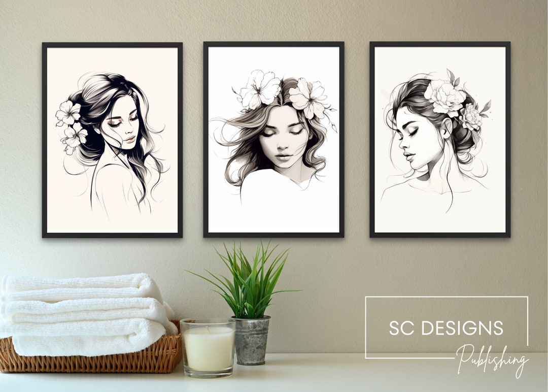 Woman Line Drawing, Gallery Wall Art, Set of 3 Prints, Minimalist Home ...