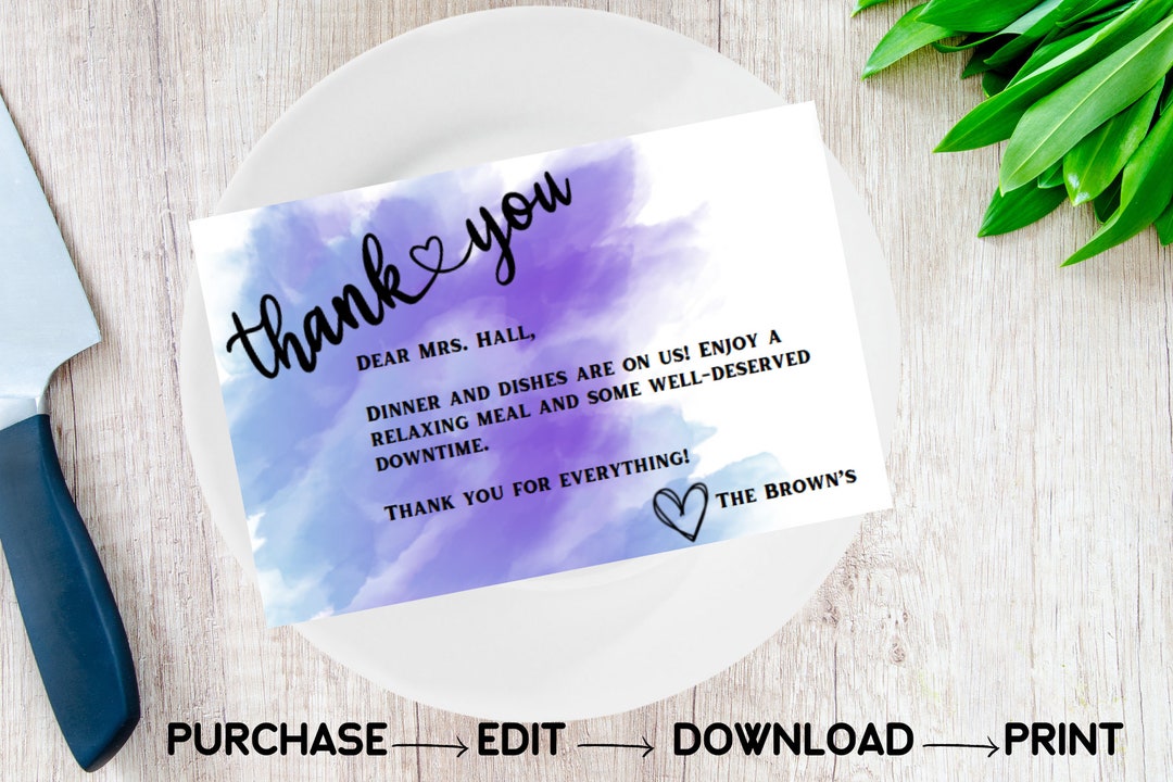 Dinner and Dishes on Us Gift Tag, Teacher End of the Year Gift, Instant ...