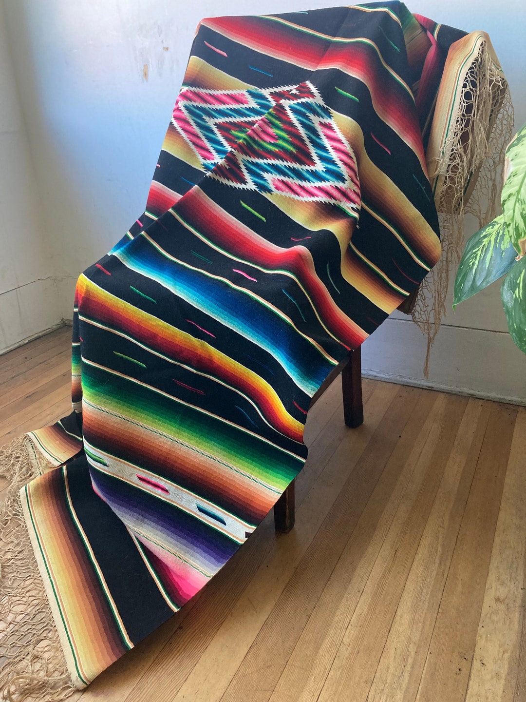 Antique Mexican Saltillo Serape Wool Blanket Textile Southwest Wall ...
