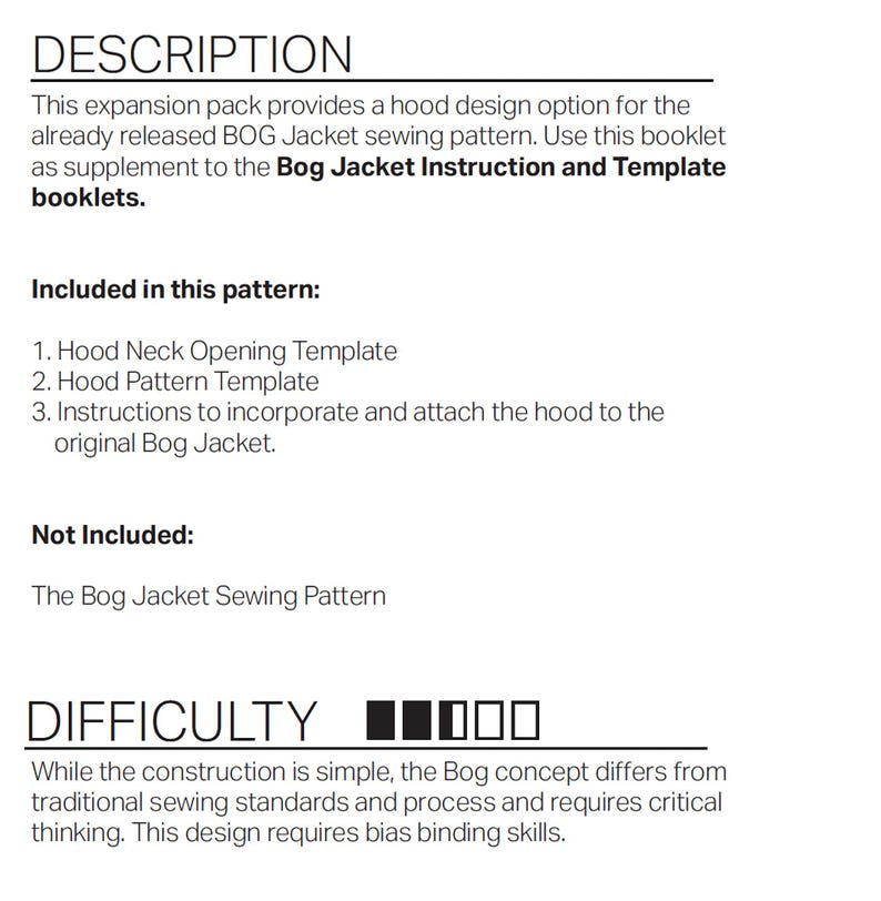 EXPANSION PACK: Hood Addition to the Bog Jacket Sewing Pattern (PDF ...