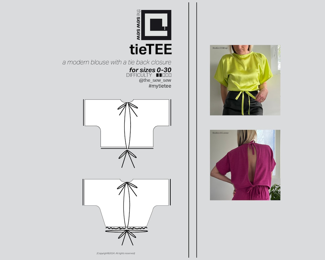 Tie Tee Sewing Pattern (a Modern Blouse With Tie Back Closure) - Etsy